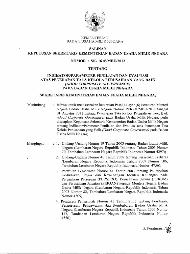 Indikator Evaluasi GCG BUMN | PDF