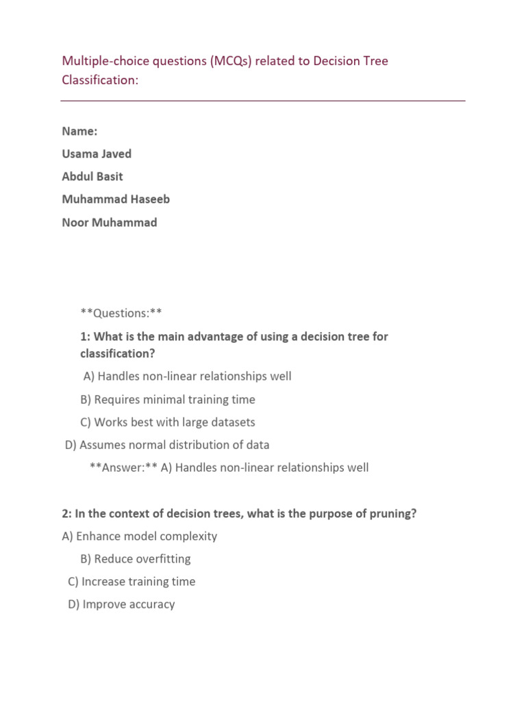 15 MCQs ML (DT Classification) | PDF | Statistical Classification ... 15 MCQs ML (DT Classification) | PDF | Statistical Classification ...