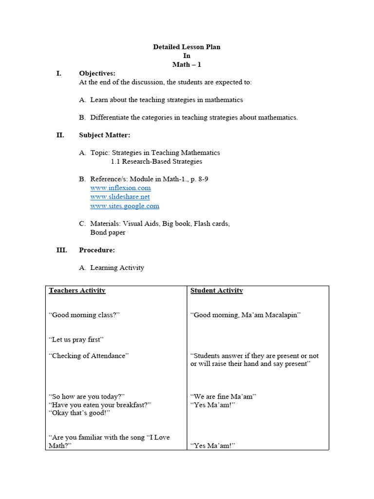 NHENG Lesson Plan | PDF | Learning | Mathematics