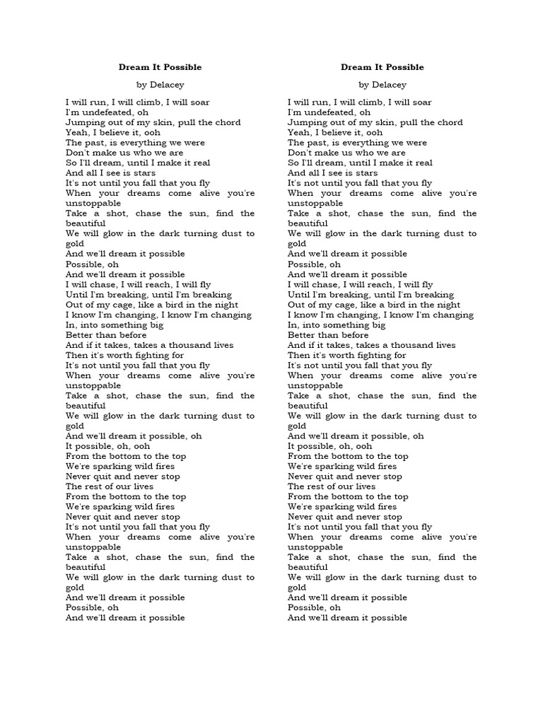 Dream It Possible - Lyrics | PDF | Poetry