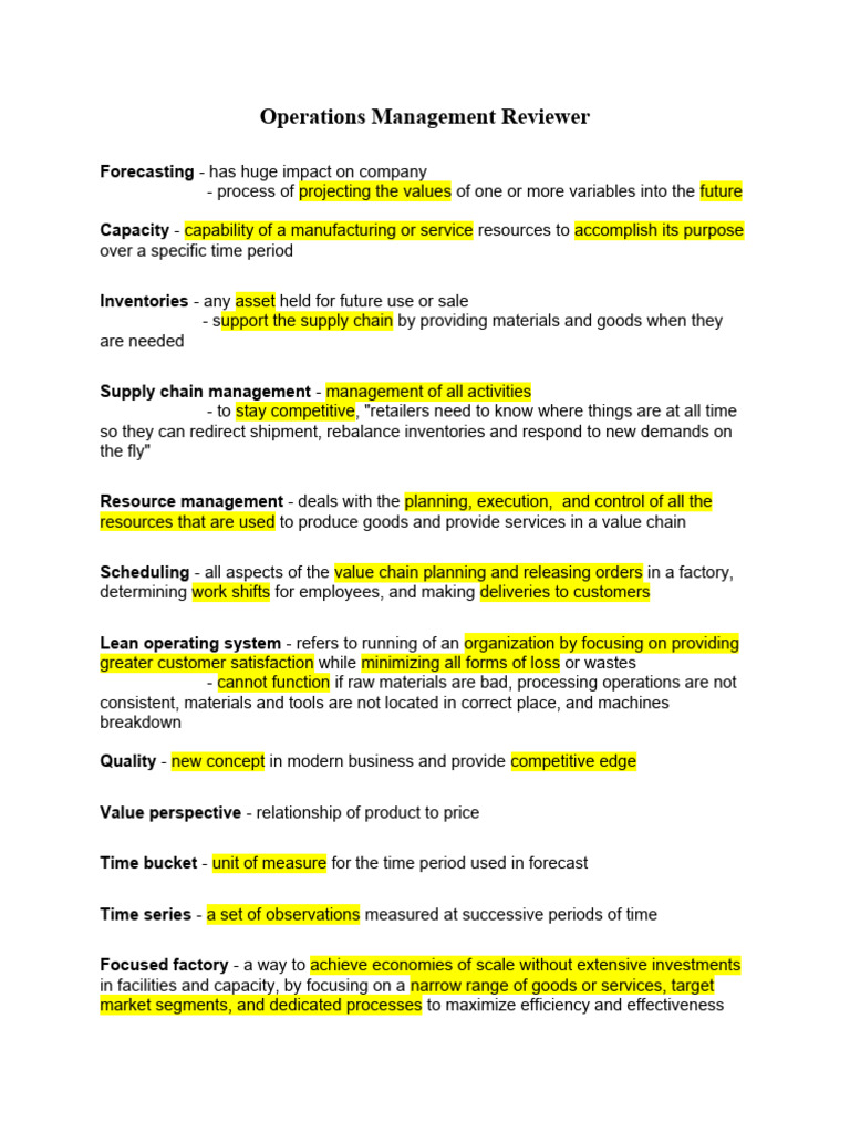 Operations Management Overview Guide | PDF | Supply Chain | Inventory