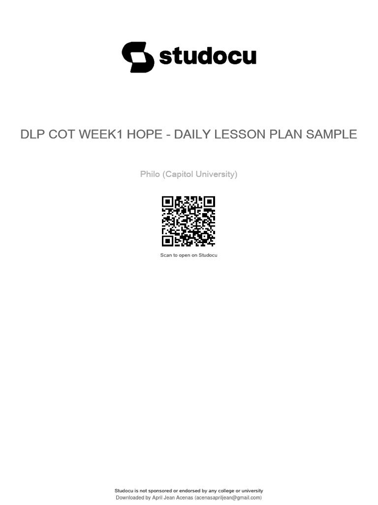 DLP Cot Week1 Hope Daily Lesson Plan Sample | PDF | Physical Fitness | Lesson Plan