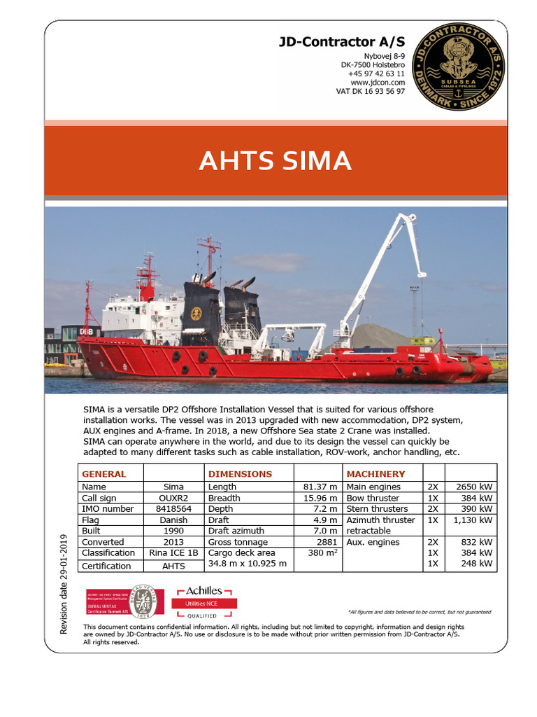 Specification, DP2 Offshore Support Vessel Sima | PDF | Yacht | Water ...
