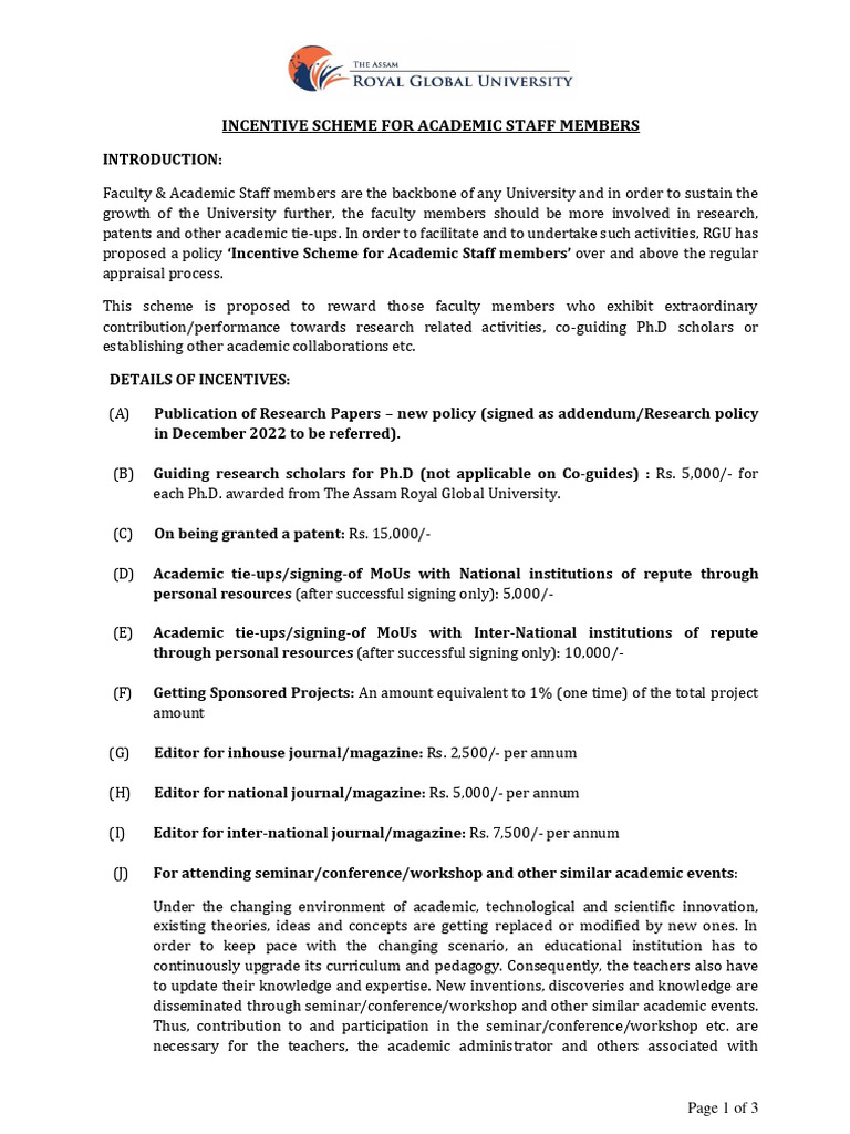 Incentive Scheme For Academic Staff Members | PDF