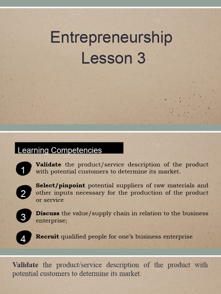 Lesson 3 Entrep | PDF | Value Chain | Supply Chain