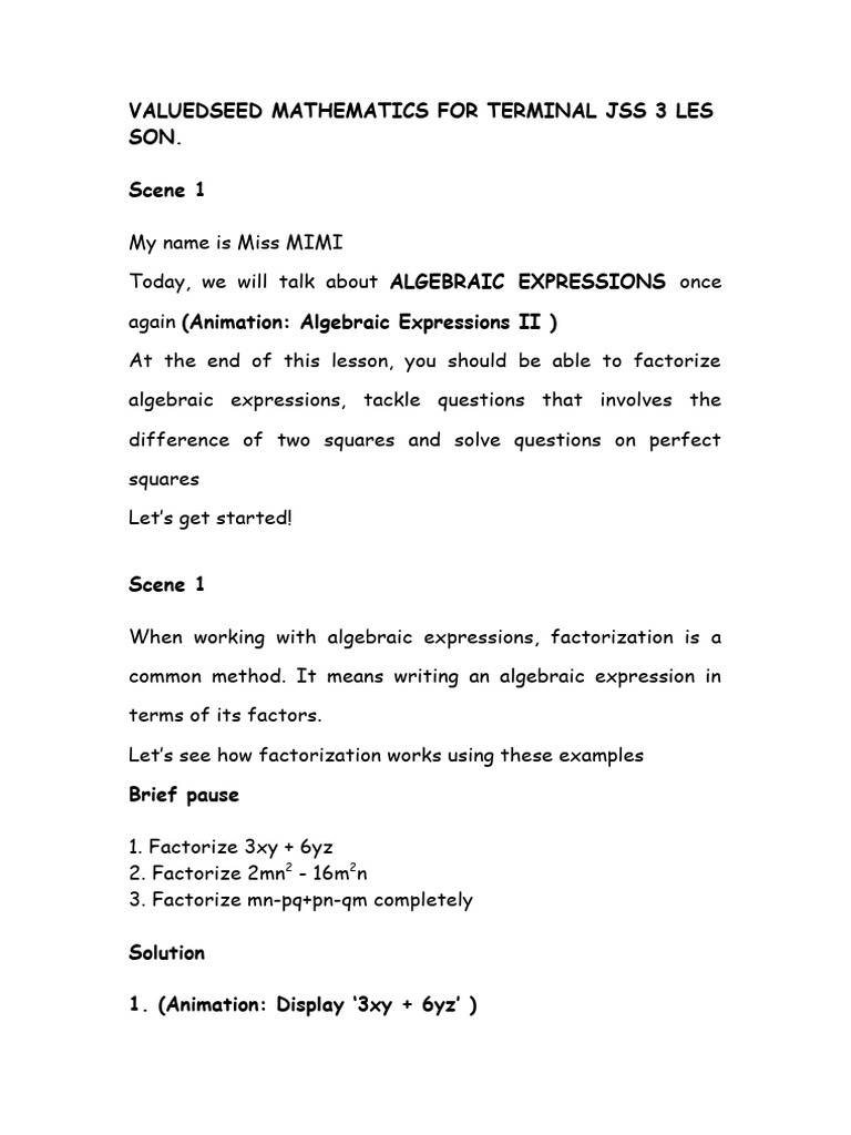 Algebraic Expressions 2 - Js3 For Voicing | PDF | Quadratic Equation | Mathematical Concepts