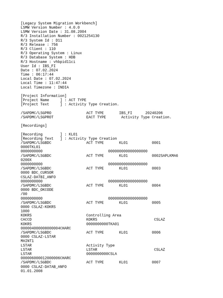 LSMW - D11 - Act Type | PDF | Software Engineering | Data Management