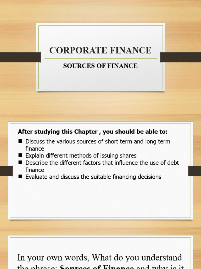 Lecture - Sources of Finance | PDF | Preferred Stock | Debt