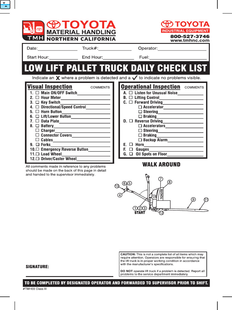 TMH03 Low Lift Pallet Truck Check List-English | PDF