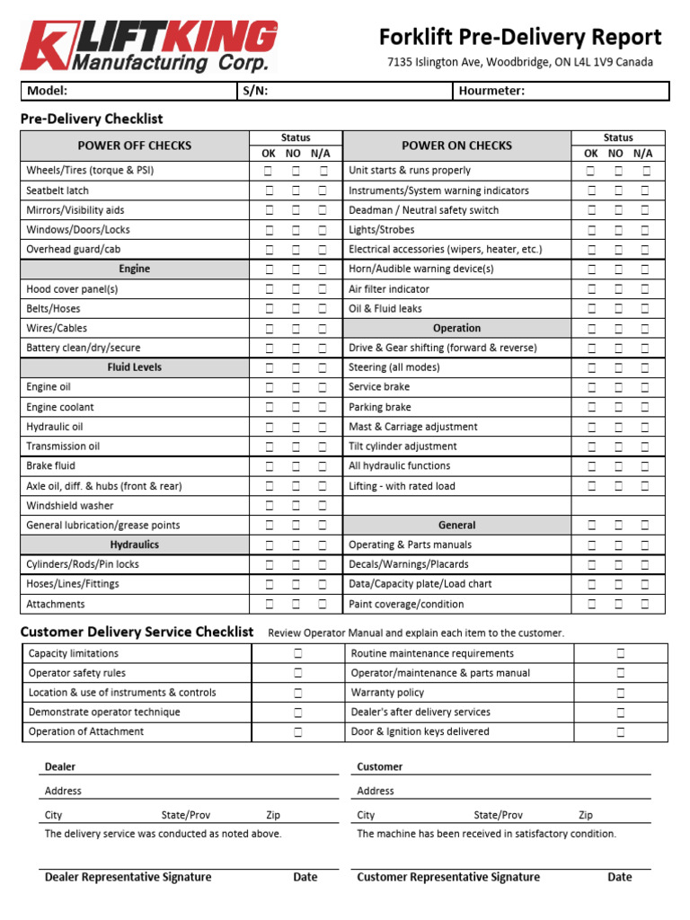Liftking Forklift PDI | PDF | Forklift | Brake