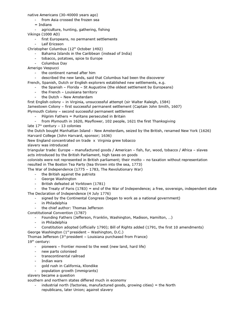 The USA History - Outline | PDF | The United States | European ...