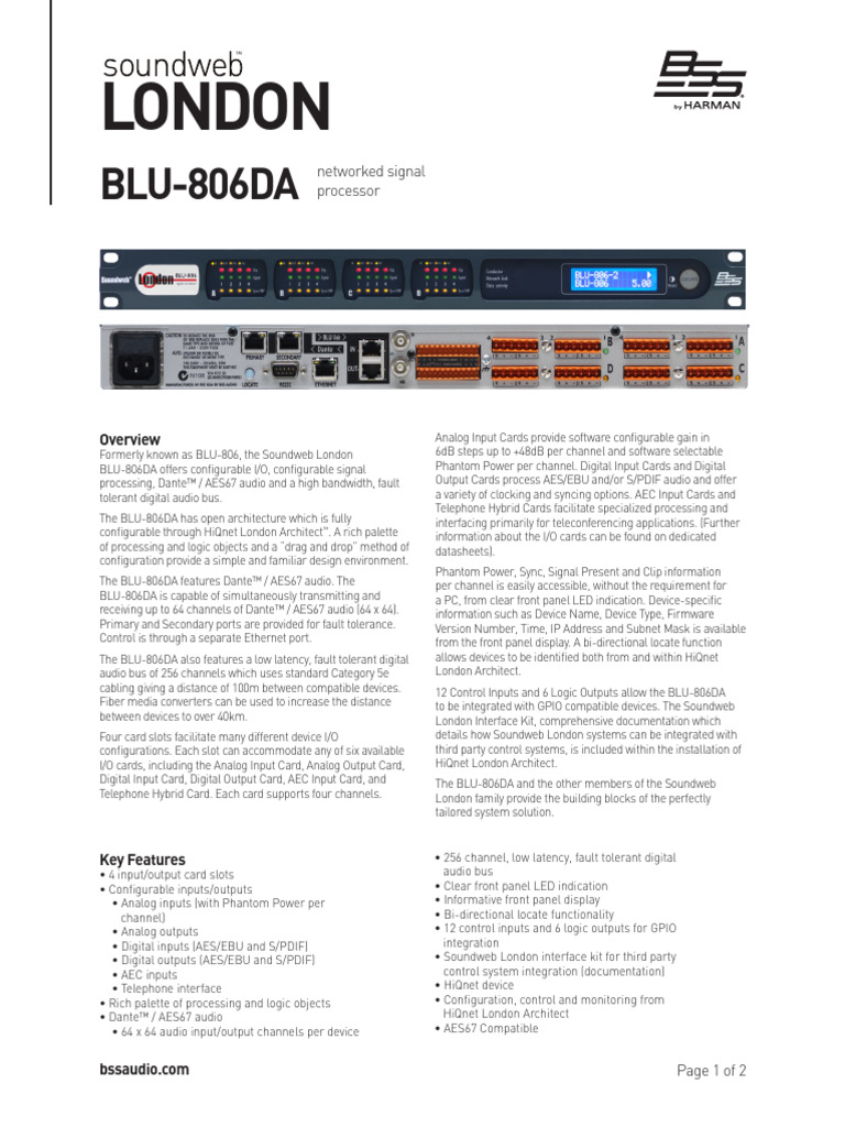 BLU-806 Datasheet 100217 | PDF | Input/Output | Electronics
