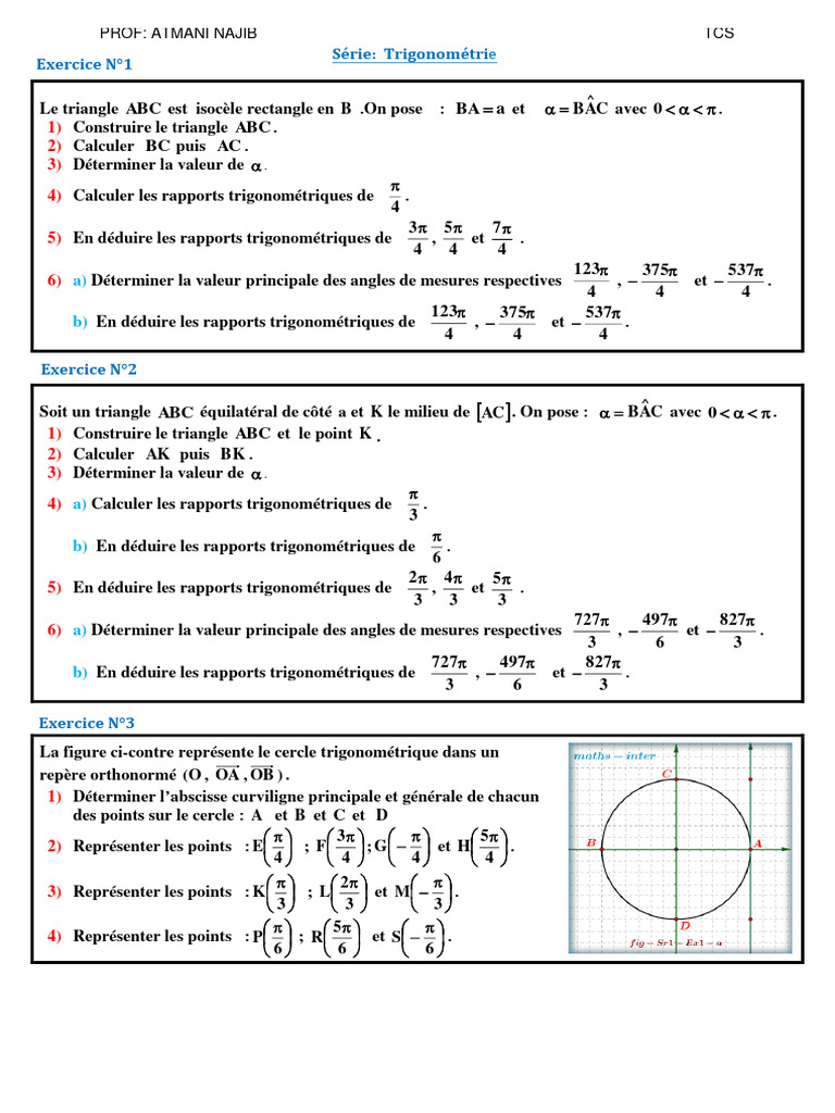 Calcul Trigonometrique 1 Exercices Non Corriges 4 | PDF