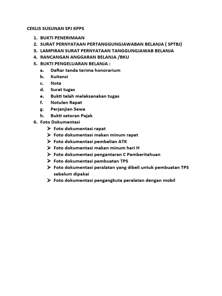 Ceklis Susunan SPJ Kpps | PDF | Pengelolaan Keuangan & Uang | Teknologi & Rekayasa