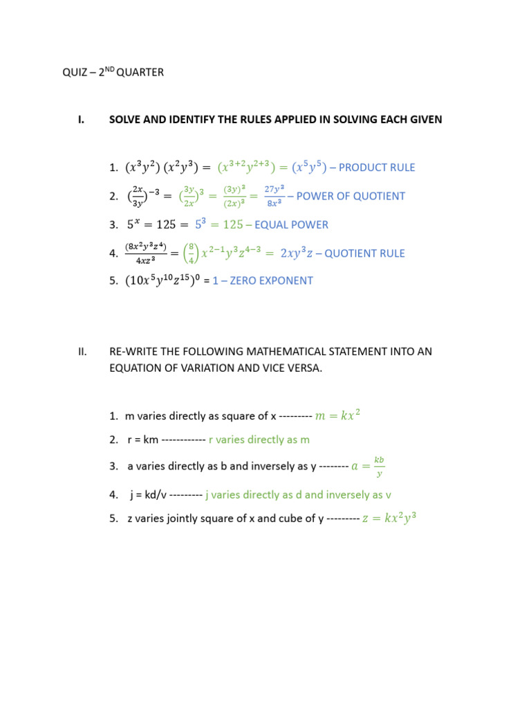 Quiz Reviewer | PDF | Equations | Mathematics
