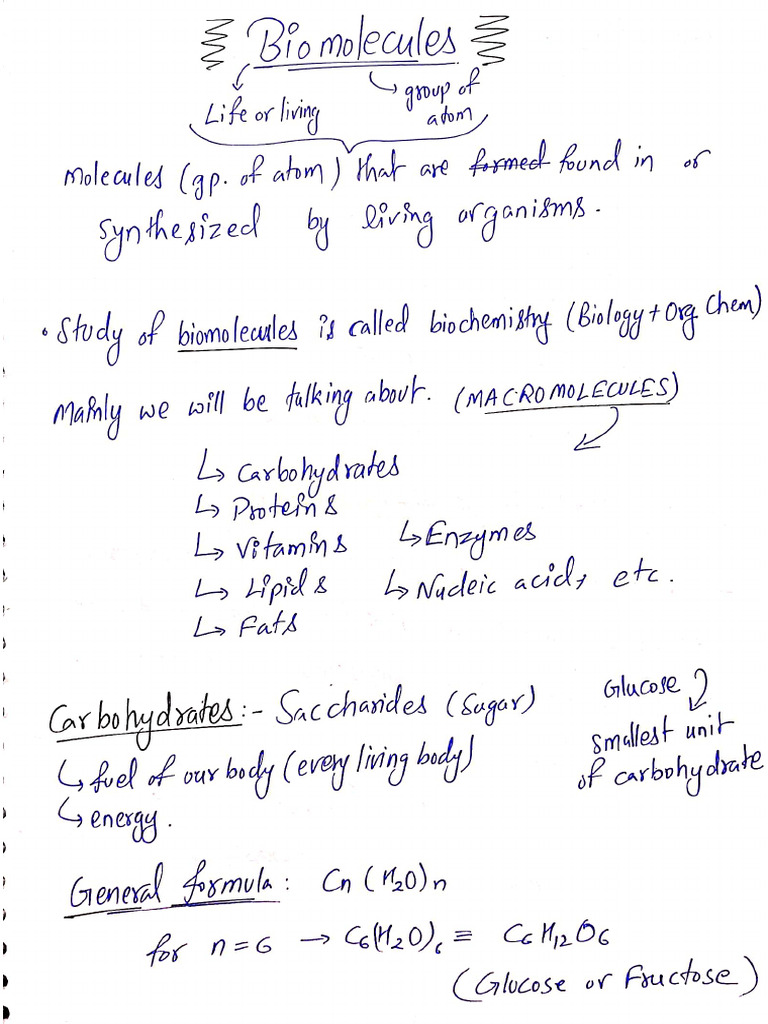 Biomolecules Class 12th NCERT Notes | PDF
