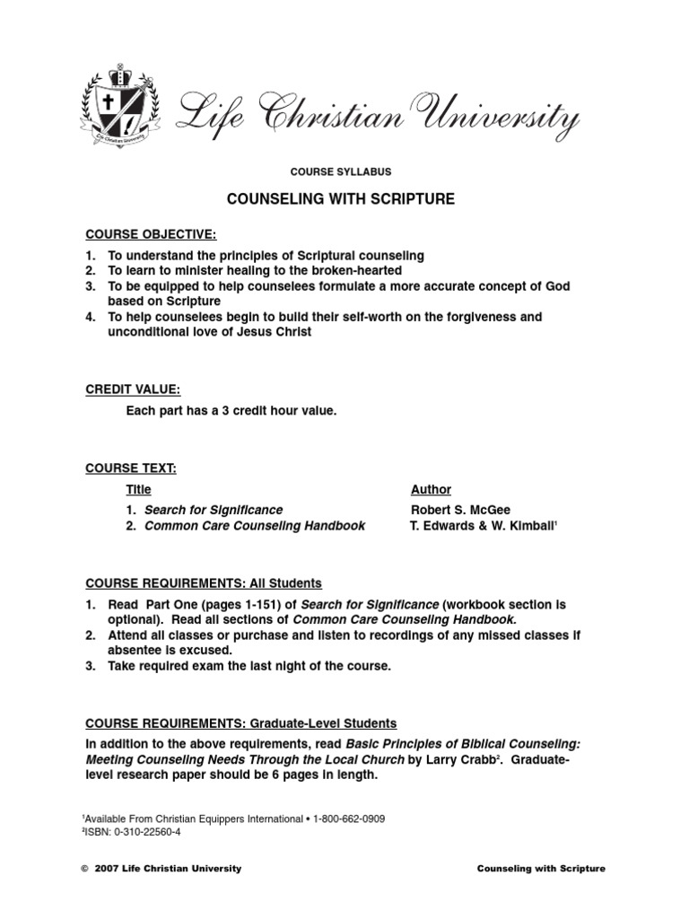 Scriptural Counseling Course Guide | PDF | Forgiveness | Jesus