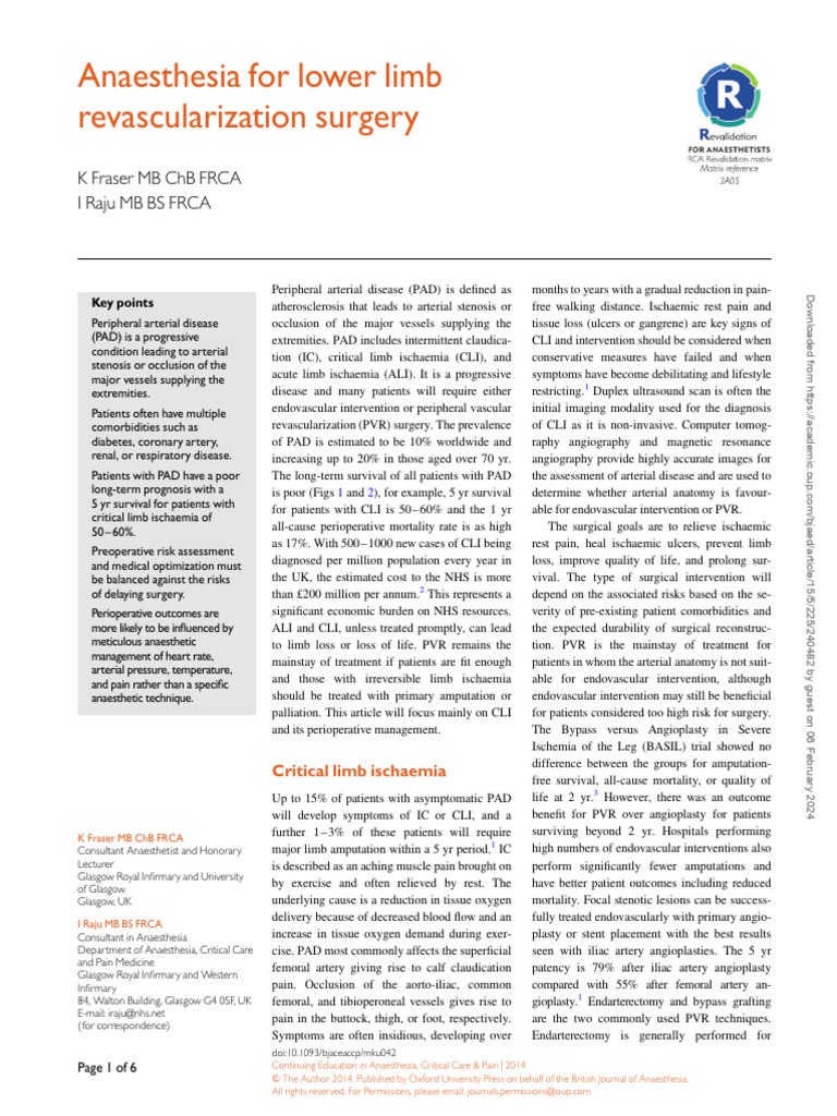 Vascular Anesthesia | PDF | Ischemia | Anesthesia