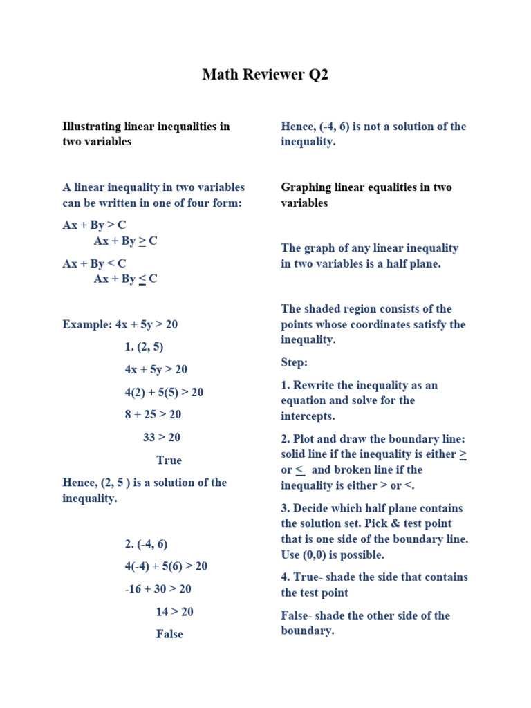 Math Reviewer Q2 | PDF | Equations | Mathematical Concepts
