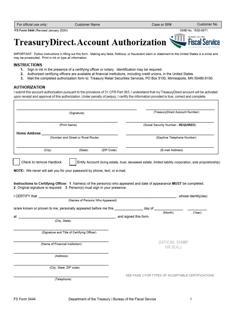 FS 5444 Treasury Direct Account Verification | PDF | Government