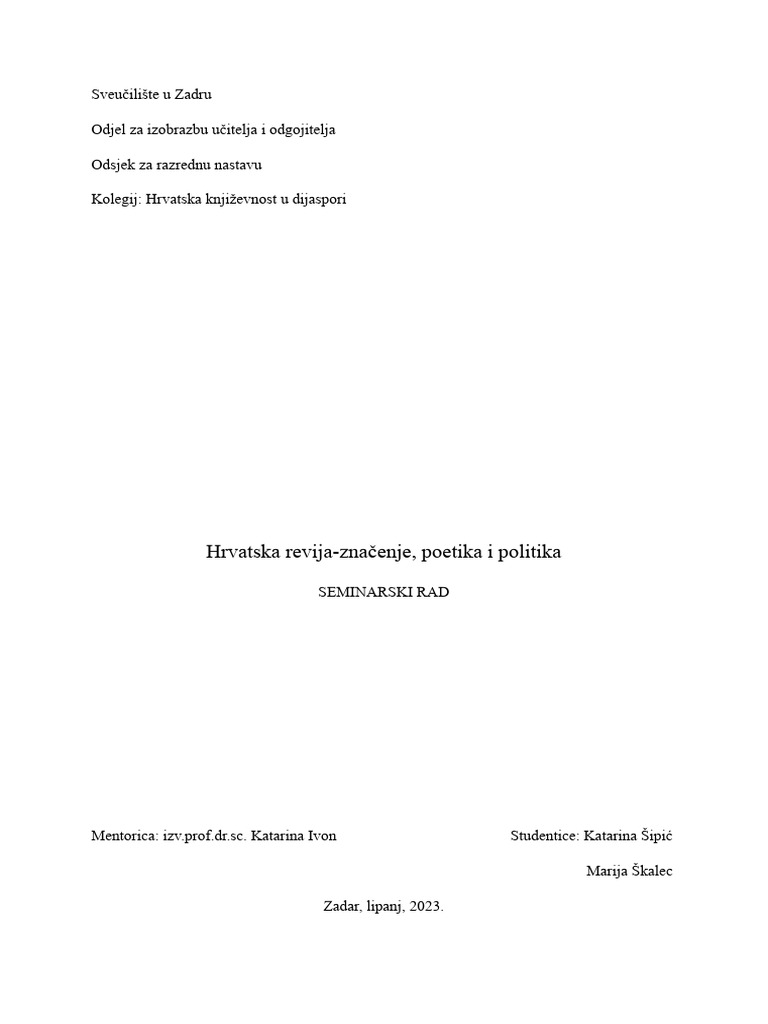 Hrvatska Revija-Seminar | PDF