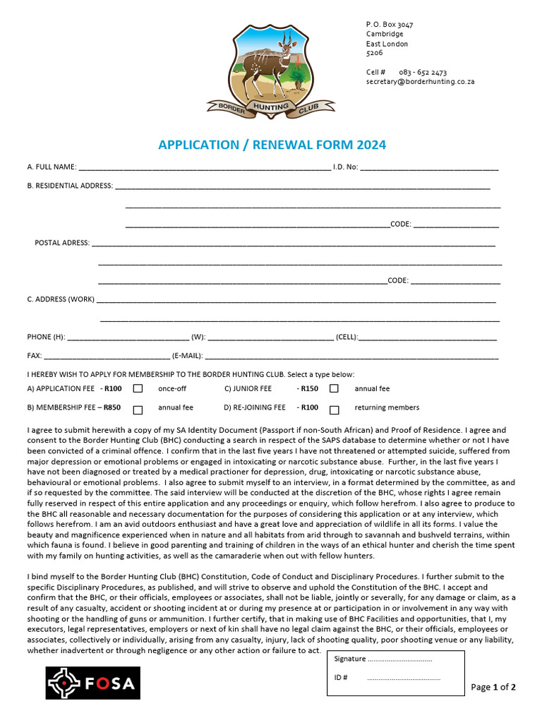 2024 BHC v1 MEMBERSHIP APPLICATION FORM | PDF | Hunting | Justice