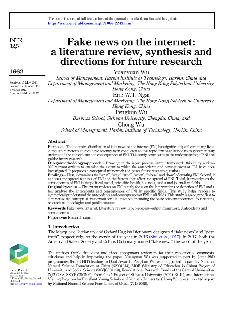 Fake News on Internet: Review & Research Directions | PDF | News ...