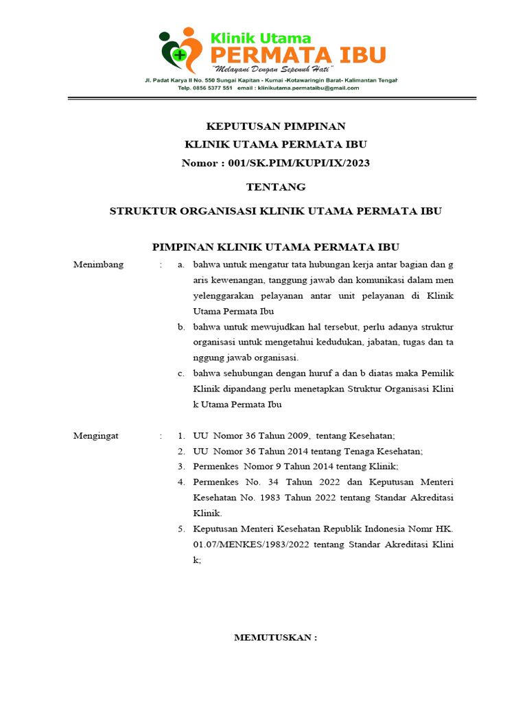SK Struktur Organisasi + Uraian Tugas, Tanggung Jawab, Dan Wewenang | PDF | Sains & Matematika