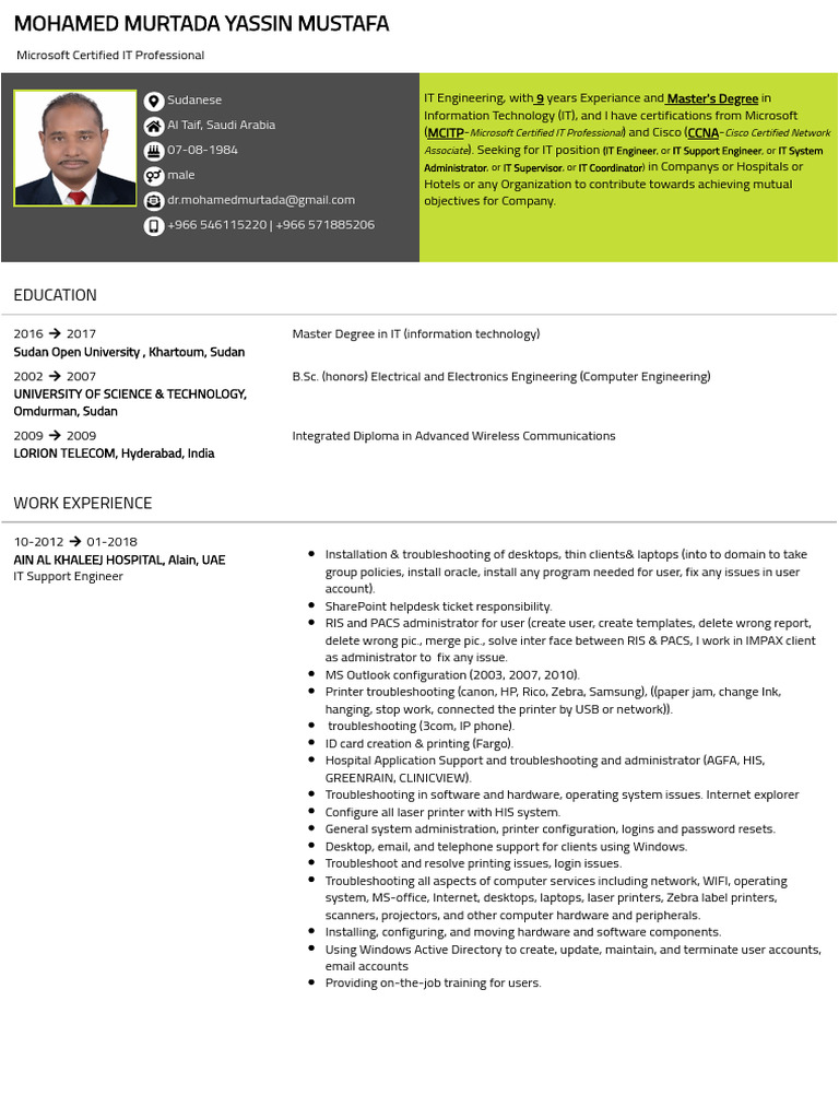 CV - IT Professional (E) | PDF | Microsoft Windows | Operating System