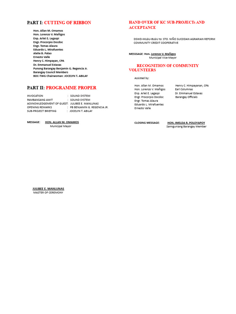 Invitation Programme of Kalahi Project Turn Over '1 | PDF