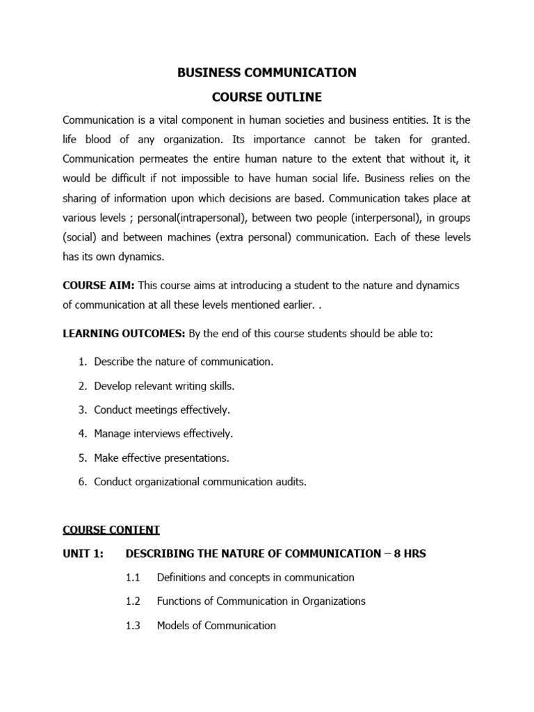 M. Course Outline (January 2019) | PDF | Communication | Human Communication