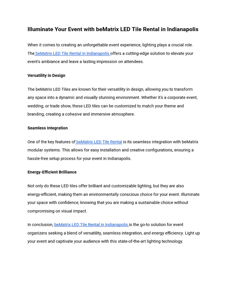 BeMatrix LED Tile Rental Indianapolis | PDF