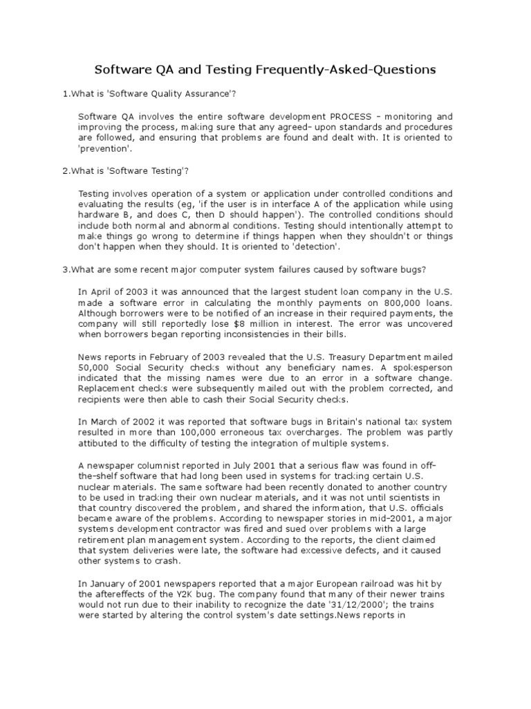Software Qa And Testing Frequently Asked Questions Pdf Software