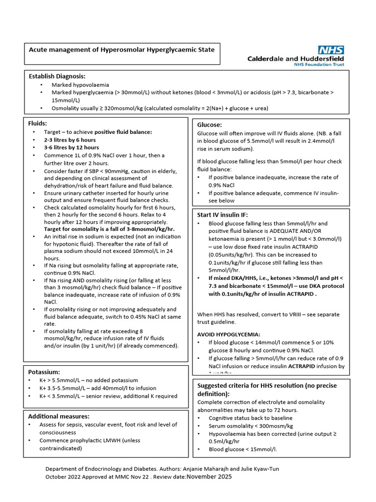 Item 6f - Acute Management of Hyperosmolar Hyperglycaemic State | PDF ...