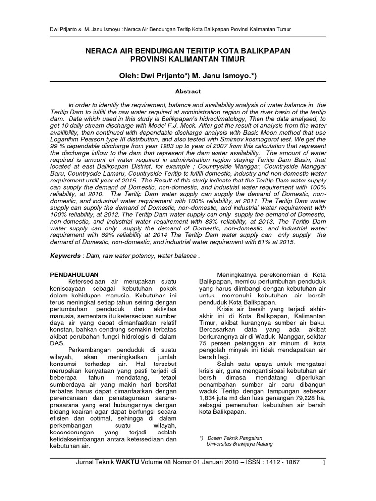 Neraca Air Bendungan Teritip | PDF | Pelepasan (Hidrologi) | Teknik Sipil