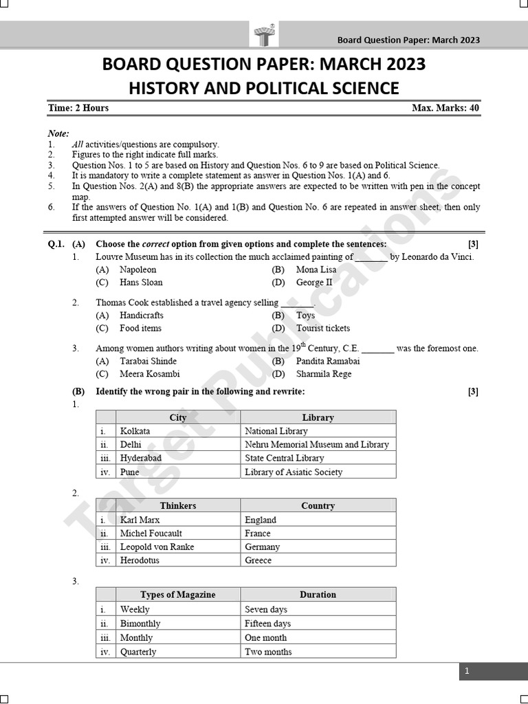 March 2023 History & Political Science Exam | PDF