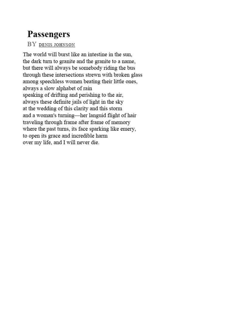 Passengers - Denis Johnson | PDF