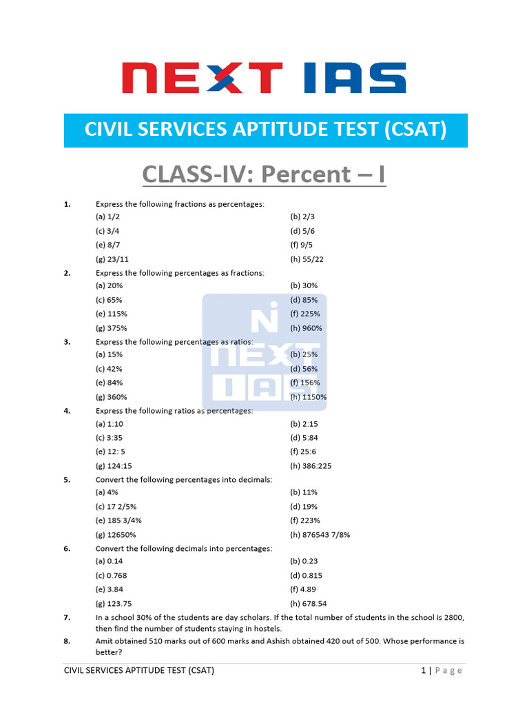 CSAT Class IV | PDF | Percentage | Odds