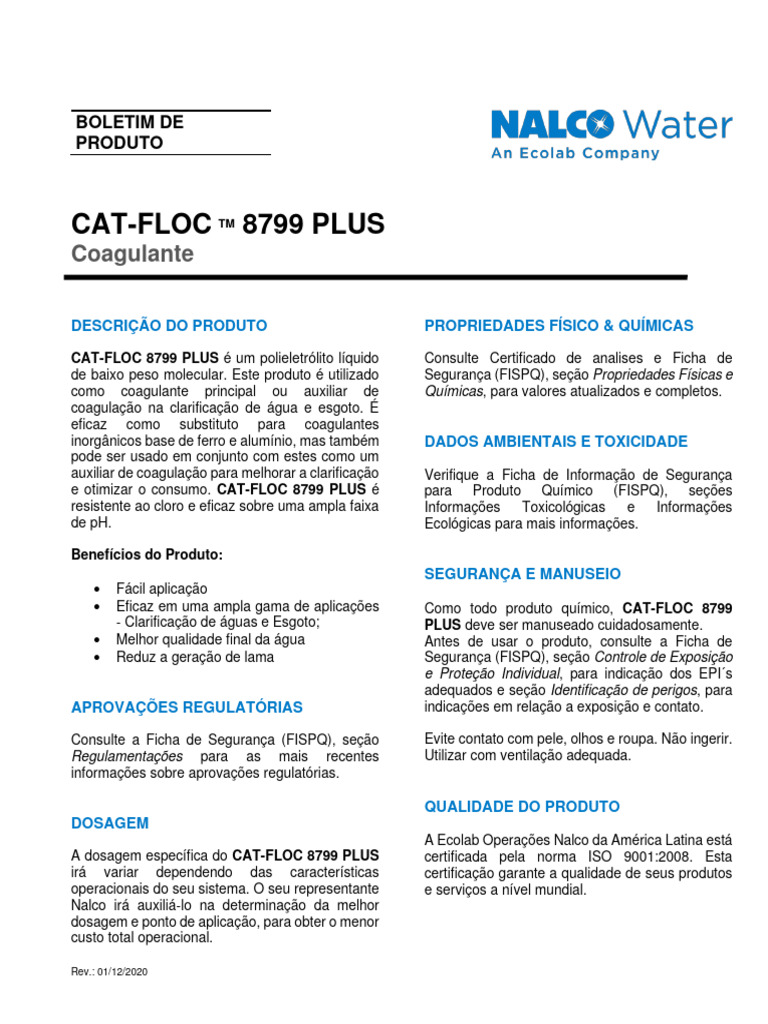 CAT-FLOC 8799 PLUS Coagulante - PB - PT (Português) | PDF | Águas ...
