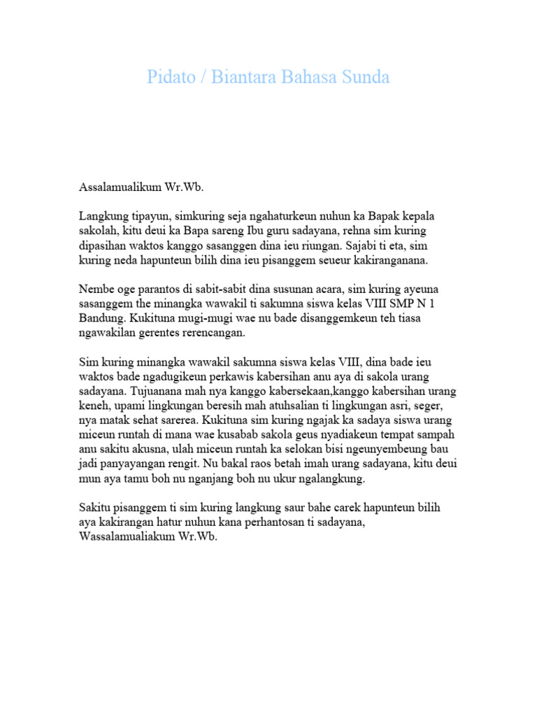 Pidato Biantara Bahasa Sunda | PDF