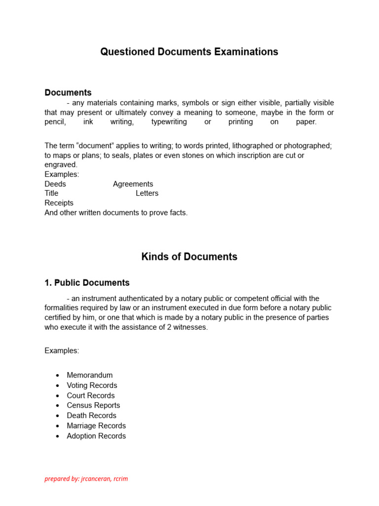 Questioned Documents Examinations KINDS OF DOCUMENTS | PDF | Notary ...