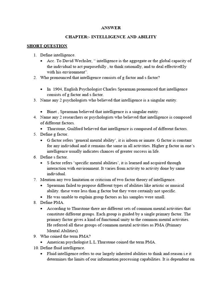 Answer - Chapter 1 | PDF | Intelligence Quotient | Intelligence