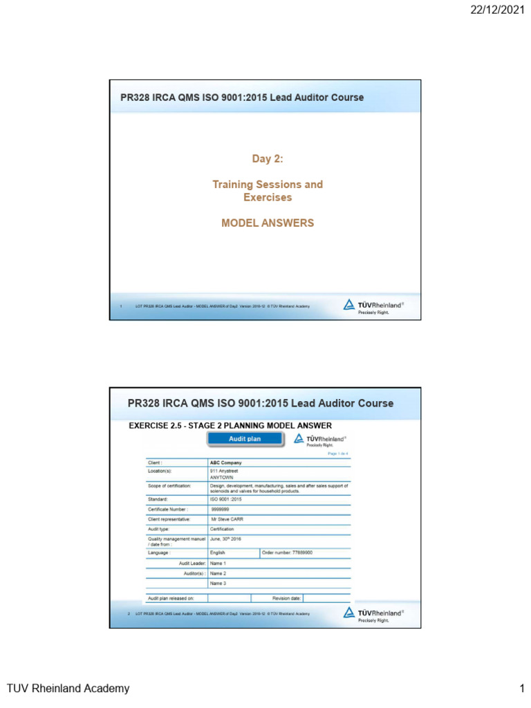 Participant Notes Day 2 Model Answers Pdf Audit Iso 9000