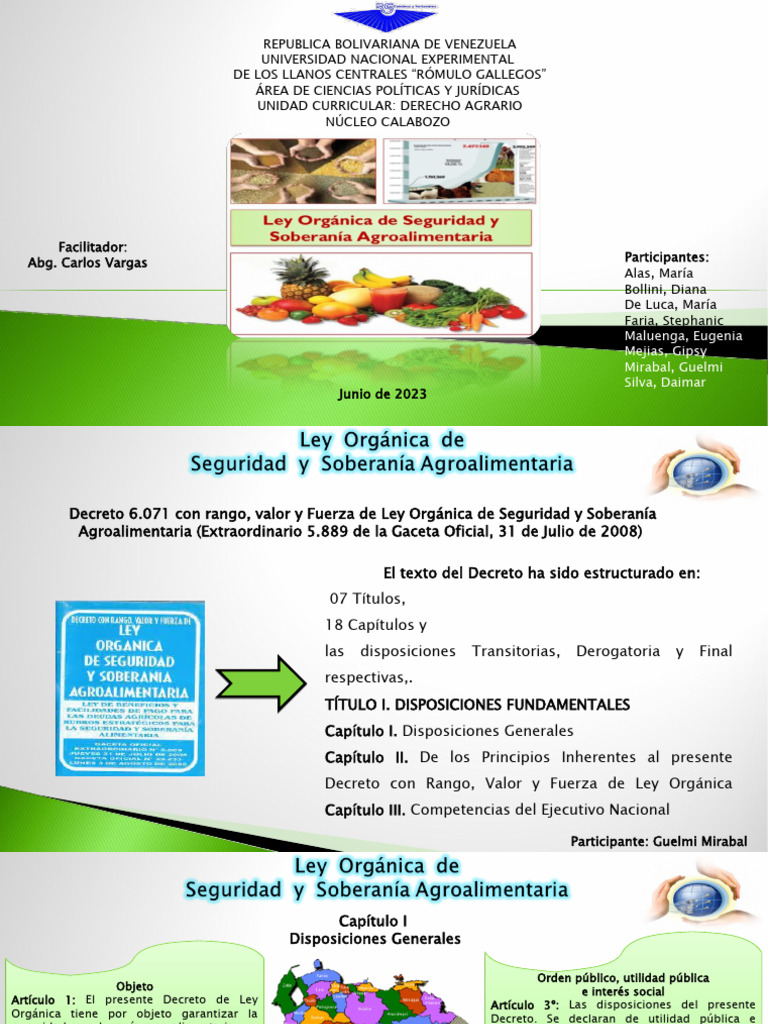 Ley Organica de Seguridad y Soberania Agroalimentaria | PDF | Agricultura | Alimentos
