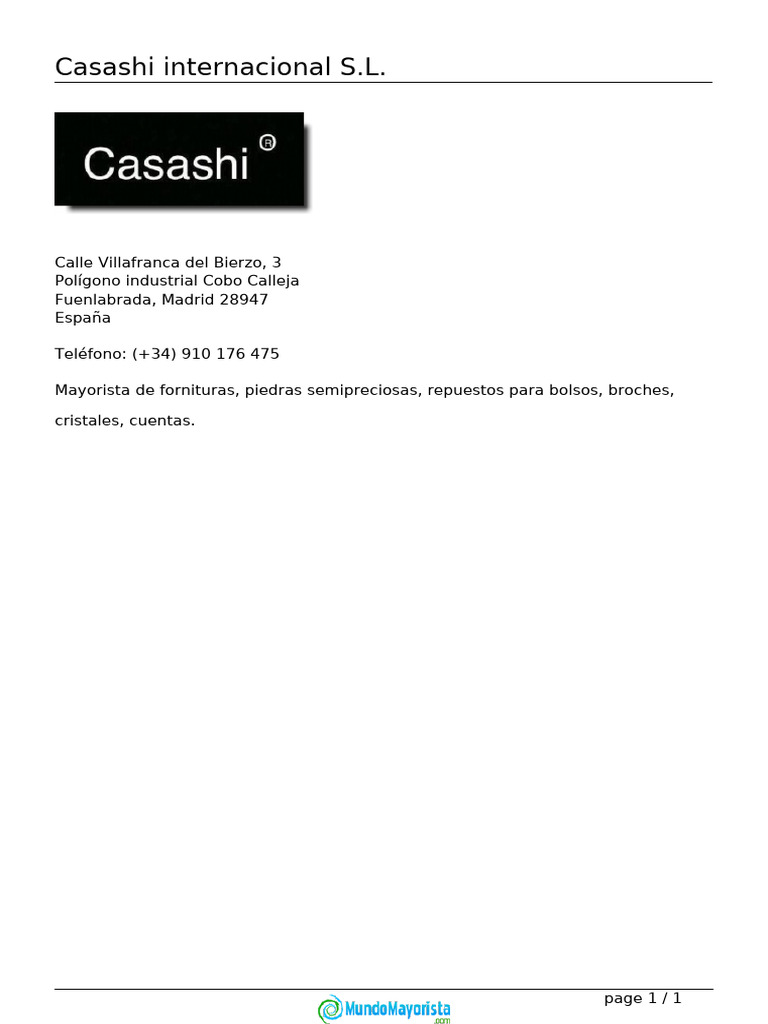 Casashi Internacional SL | PDF