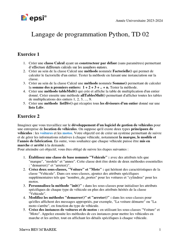 TD02 Suite | PDF | Python (Langage de programmation) | Classe (informatique)