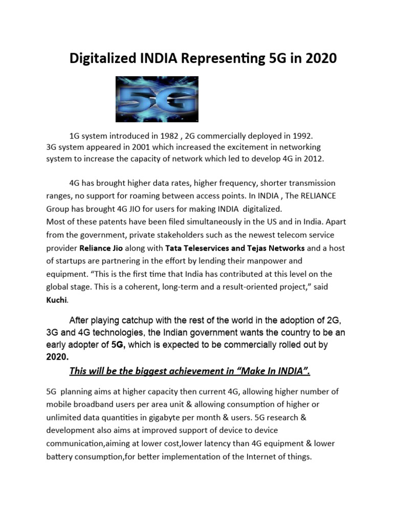 Digitalized INDIA Representing 5G in 2020 - Miss. Snehal Kakani & Miss. Rasika Gondkar SE CSE ...