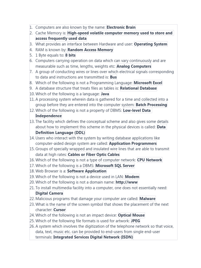 Computer MCQ | PDF | Databases | Computer Network