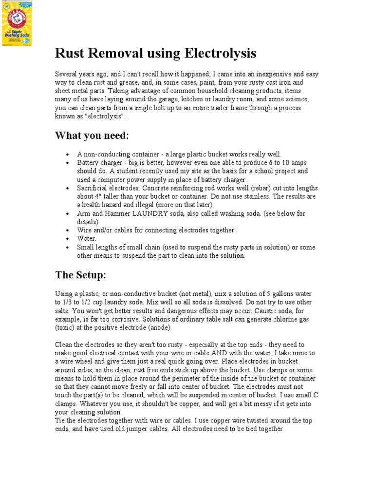 Rust Removal Using Electrolysis | PDF | Sodium Hydroxide | Sodium ... Rust Removal Using Electrolysis | PDF | Sodium Hydroxide | Sodium ...