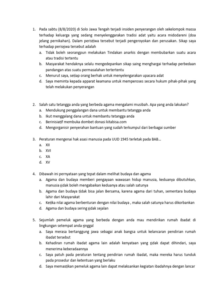 Soal Moderasi Beragama | PDF | Ilmu Sosial